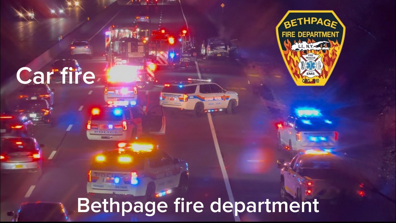 (Late arrival) Bethpage fire department handling a car fire - YouTube