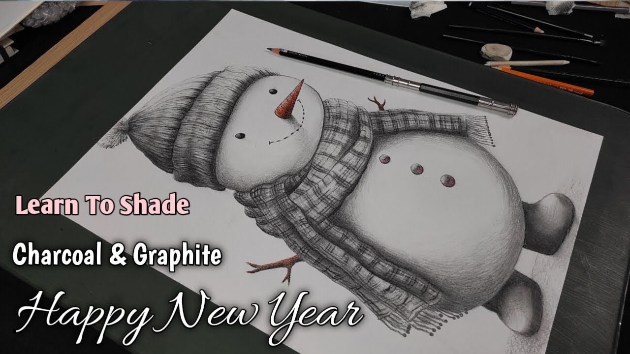 How to Draw a Realistic Snowman | Graphite and Charcoal Pencil Drawing ...