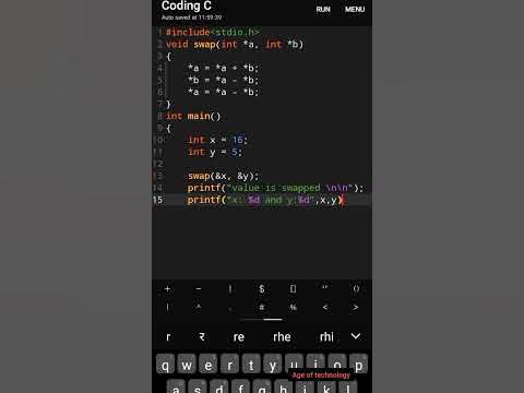 Swap variable without using temp variable using pointer in c language #leetcode #shorts #coding ...