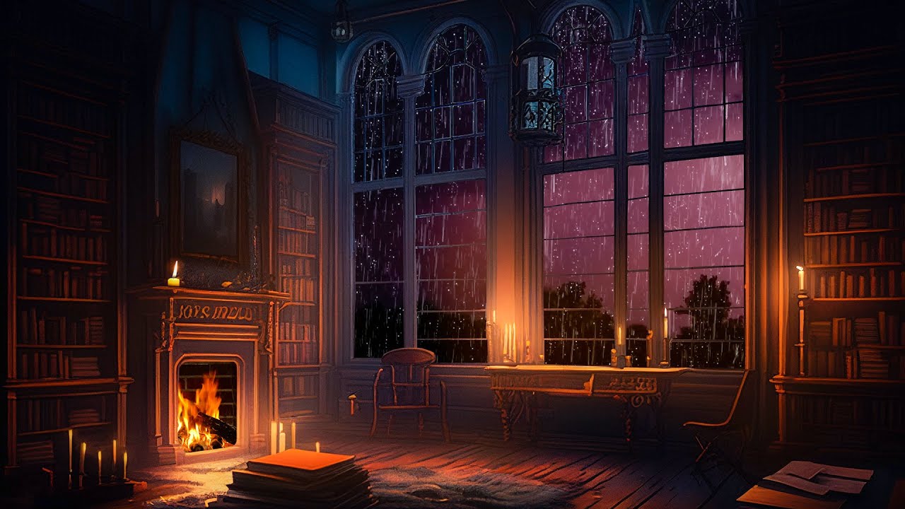 Cozy Rainy Library | Rain on Window, Powerful Thunder & Crackling ...