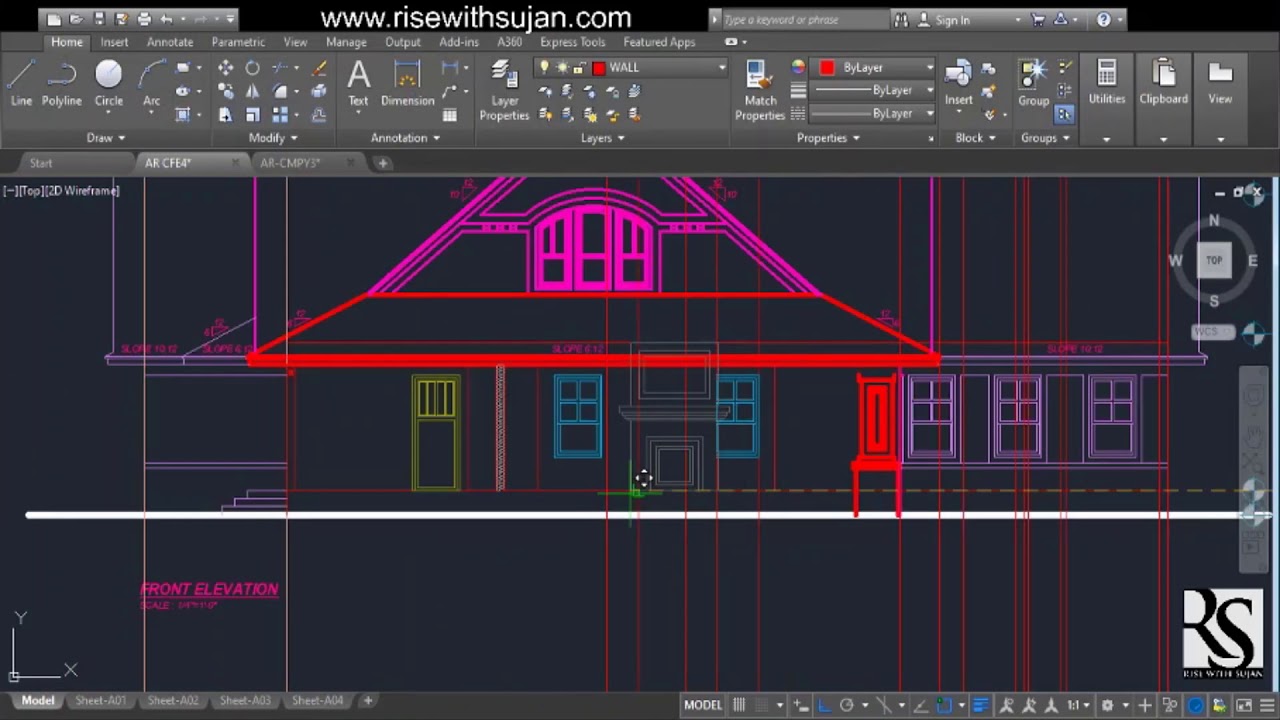 How to draw Sectional Elevation of a House in AutoCAD - YouTube
