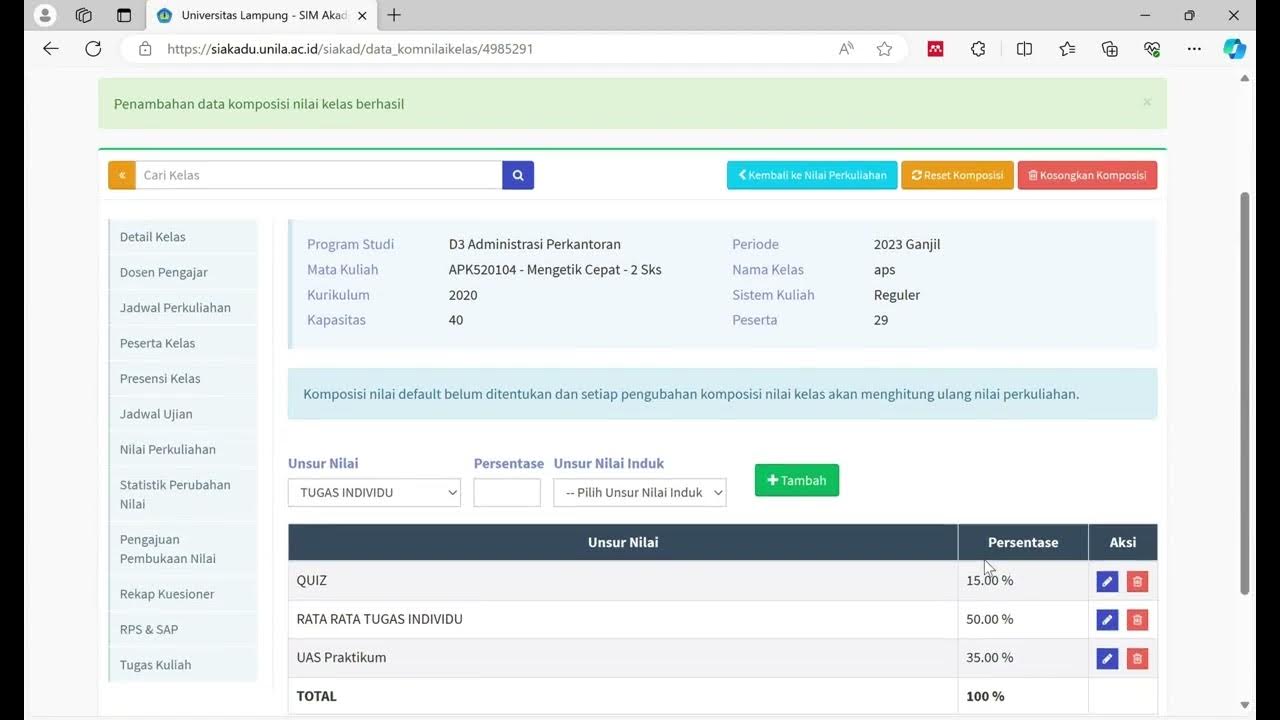Cara input nilai SIAKADU Unila dengan pembobotan (komposisi nilai) dan unggah file excel - YouTube