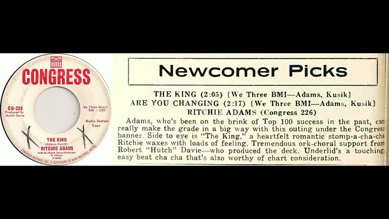 The King - Ritchie Adams (October 1964) (produced by Hutch Davie) - YouTube