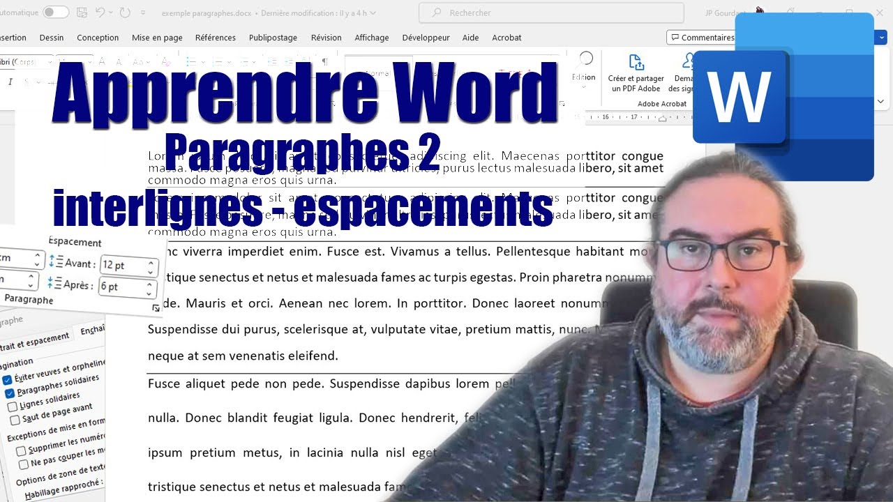 Tuto Word - Paragraphes P2 interlignes espacements - YouTube