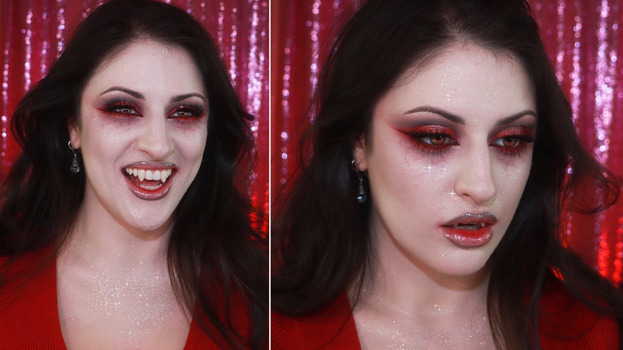 GLAM VAMPIRE with GLITTER SKIN makeup tutorial - YouTube