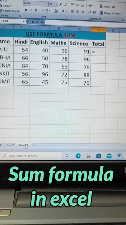How to use sum formula in excel || Sum formula ka use kaise kare #shorts #excel #subscribe - YouTube