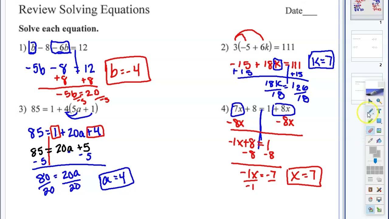 Review Solving Equations - YouTube