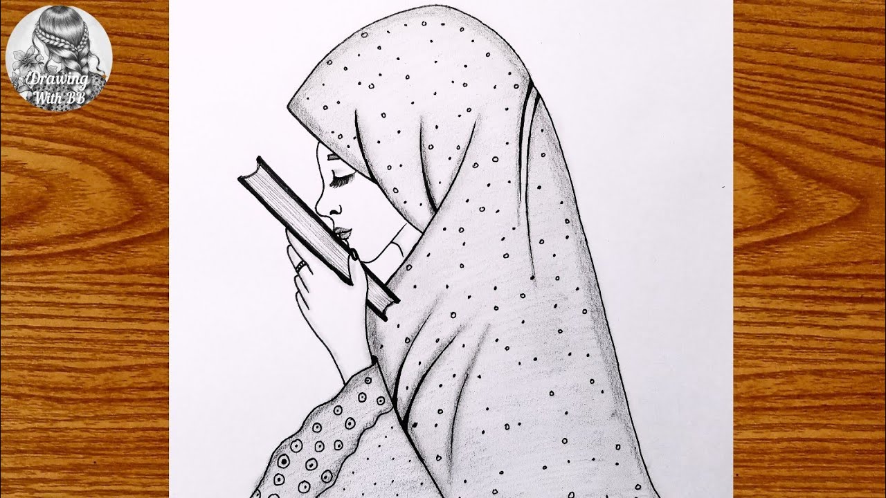 Hijab Girl Drawing with Quran|Girl Kissing Quran Drawing||Muslim girl ...