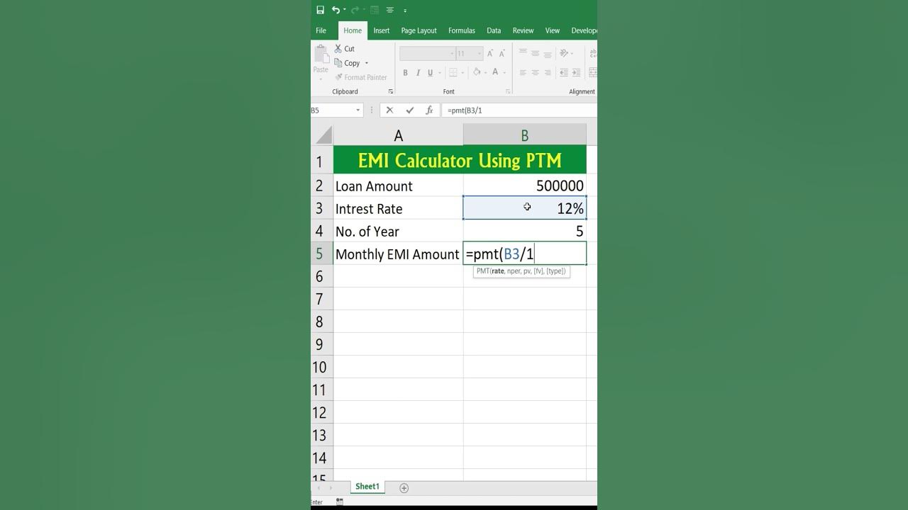 Make EMI Calculator in Excel-Calculate EMI in Excel- PMT Function in Excel #shorts #excel - YouTube