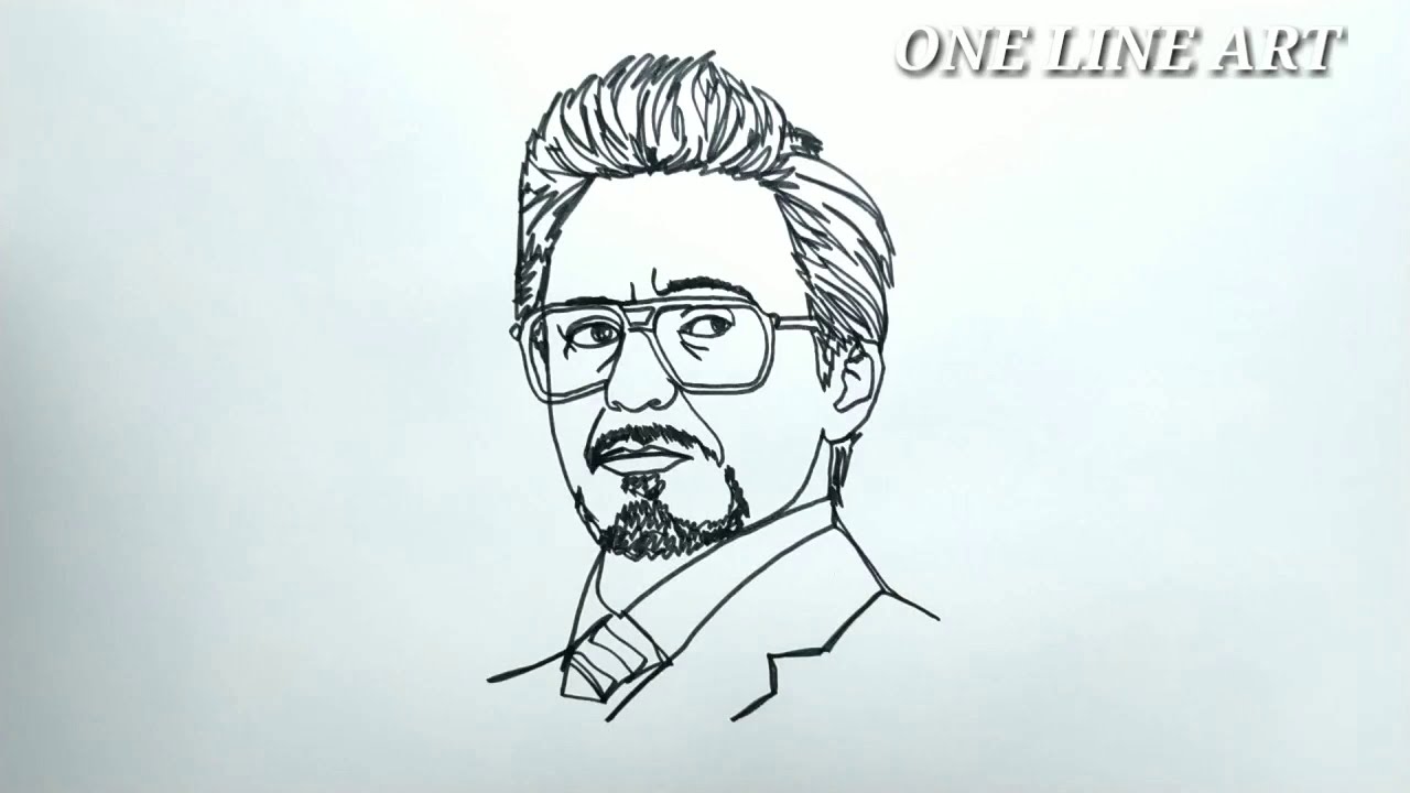VERY EASY , one line drawing tony stark ironman / how to draw in one ...