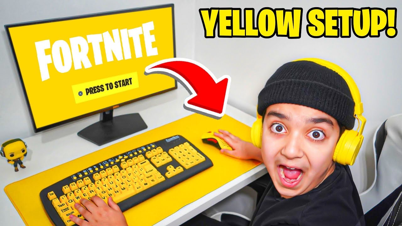 Kid Plays Fortnite With YELLOW GAMING SETUP... - YouTube
