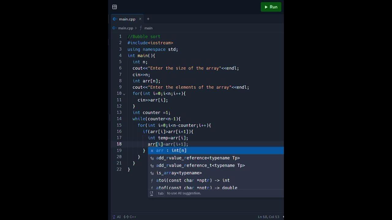 Bubble Sort Code Of C Bubblesort Shortsfeed Youtubeshorts Youtube