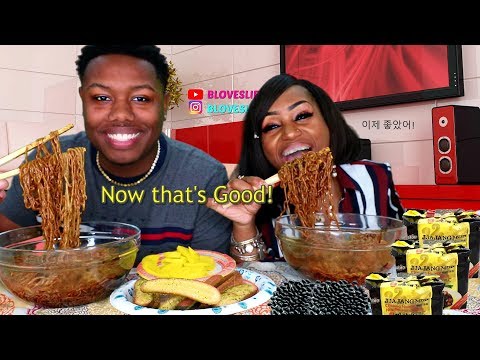 Korean Black Bean Noodles Jajangmyeon Mukbang @ 4:55