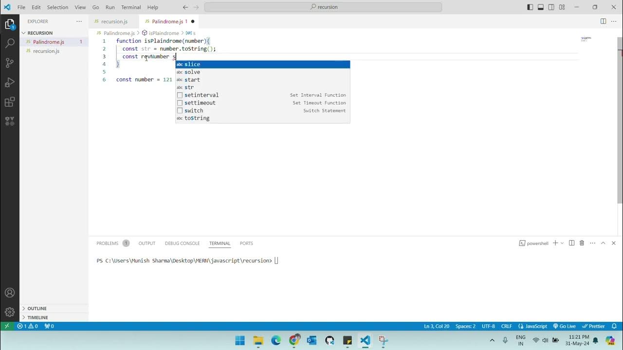 Java Script : Program To Check If A Number Is Palindrome Or Not. - YouTube