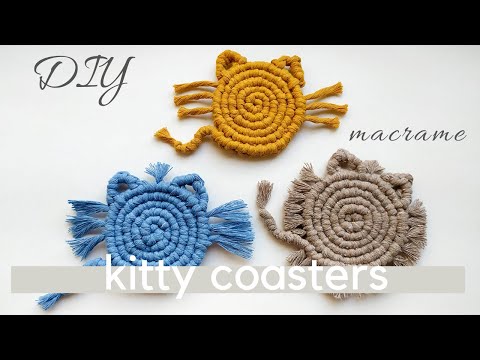 DIY macrame coaster tutorial, new design macramé cat coaster, easy cute ...