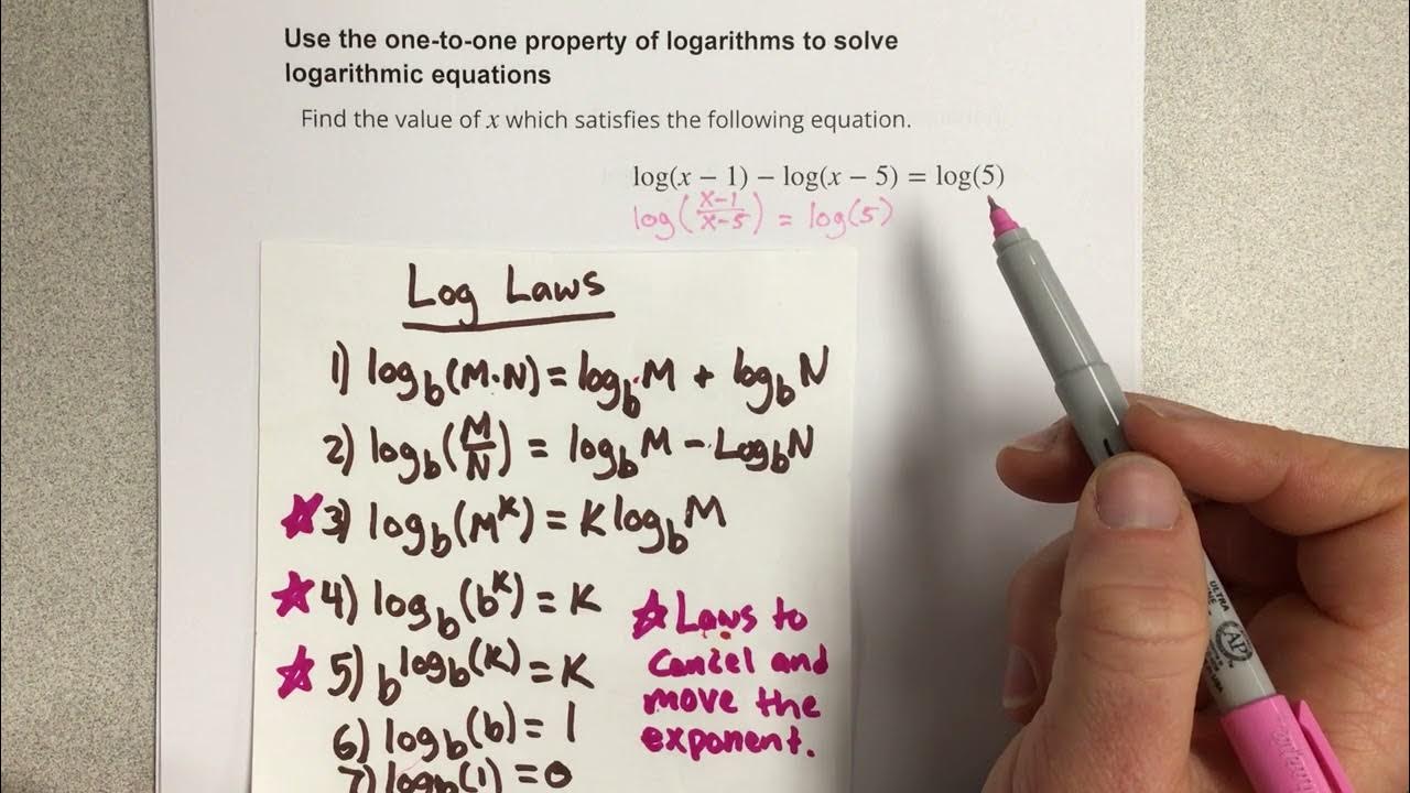 Use the one-to-one property of logarithms to solve logarithmic equations - YouTube