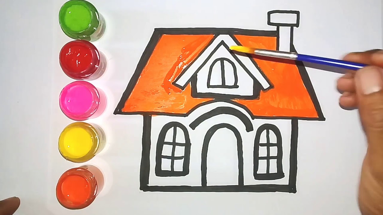 How to draw house with painting multi color step by step-coloring pages ...