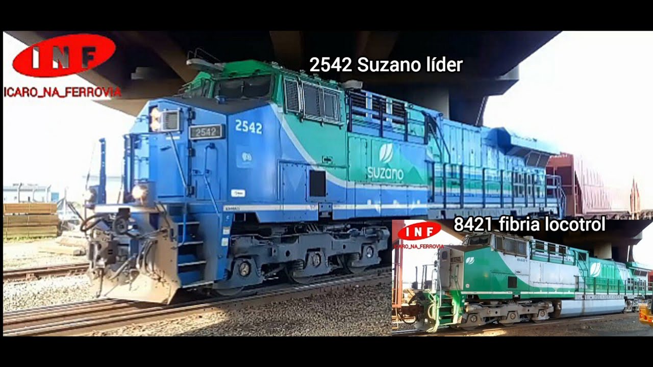 ES44ACI Suzano 2542 lider+Ac44i fibria 8421 locotrol partindo do Pcz ...