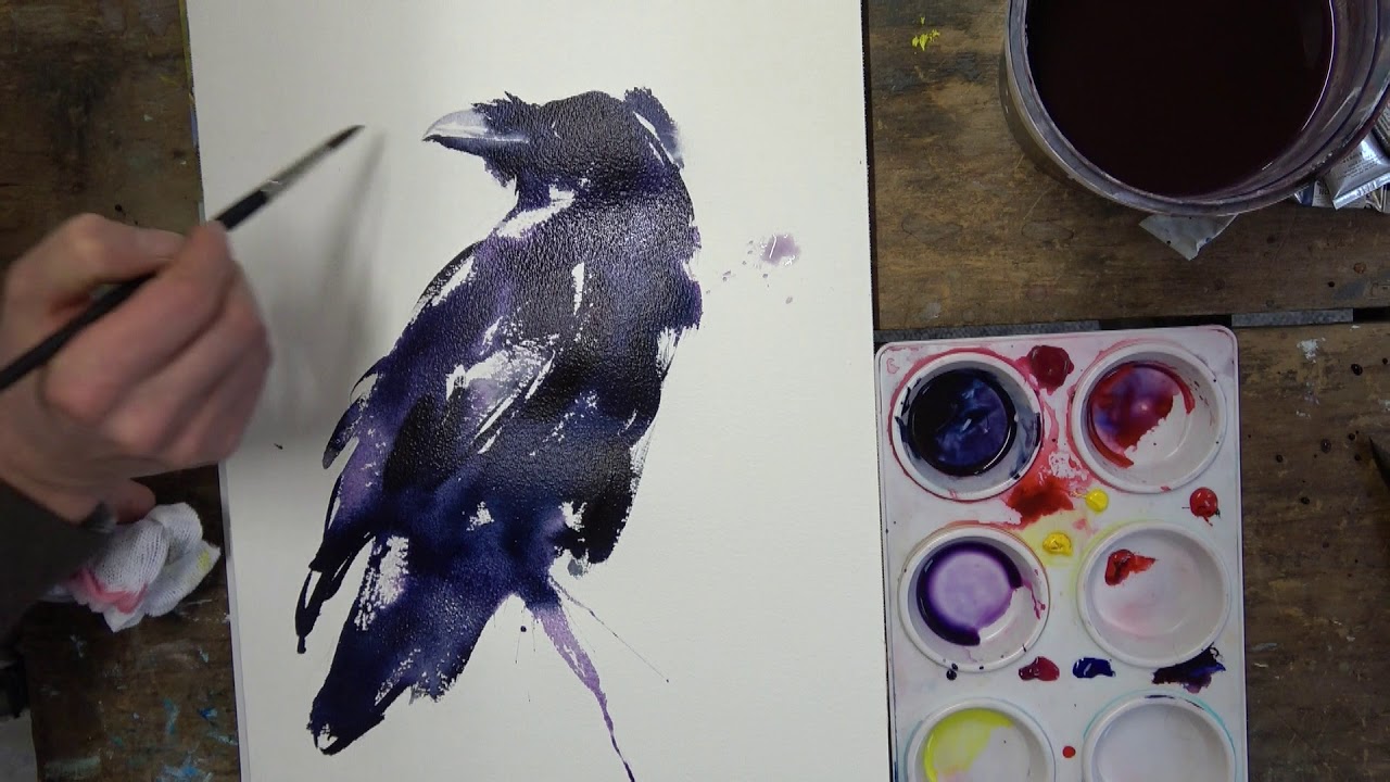 Watercolour Raven - Timelapse painting. Loose and expressive watercolor - YouTube