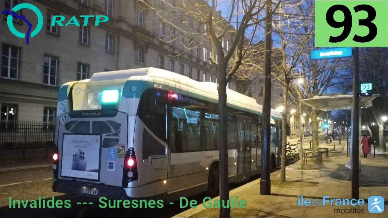 Bus 93 RATP - GX337 Hybride N°1191 Invalides --- Suresnes - De Gaulle ...