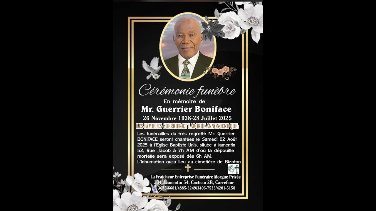 ceremonie funeraire de Mr Guerrier Boniface - YouTube