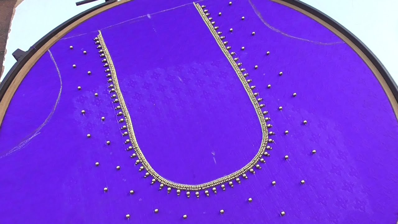 Simple aari work blouse neck model - YouTube