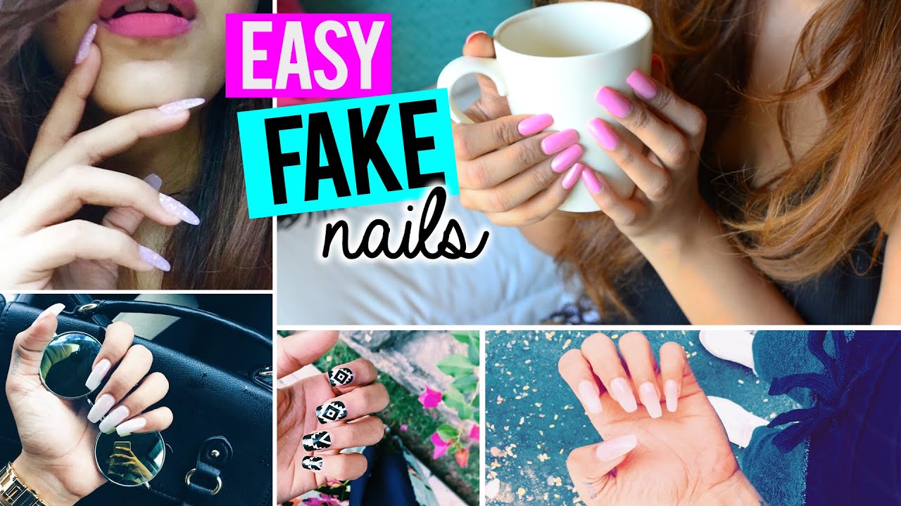 Easy Fake Nails AT HOME (SALON RESULTS & NO ACRYLIC) - YouTube