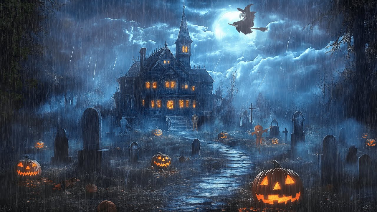 Heavy Rain Halloween Ambience🎃Spooky Sounds With Rain And Thunder ...