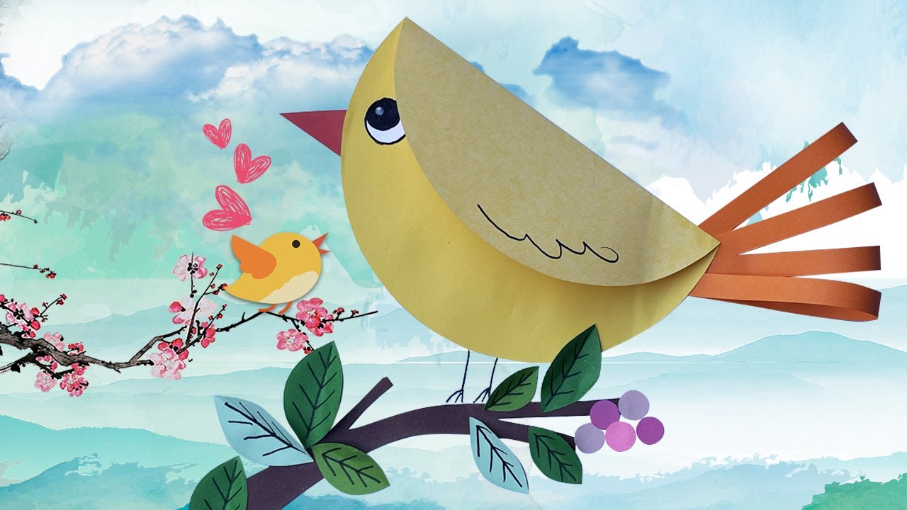 Cute Bird On Tree | Learn how to use Shapes to make a Cute Scenery for ...