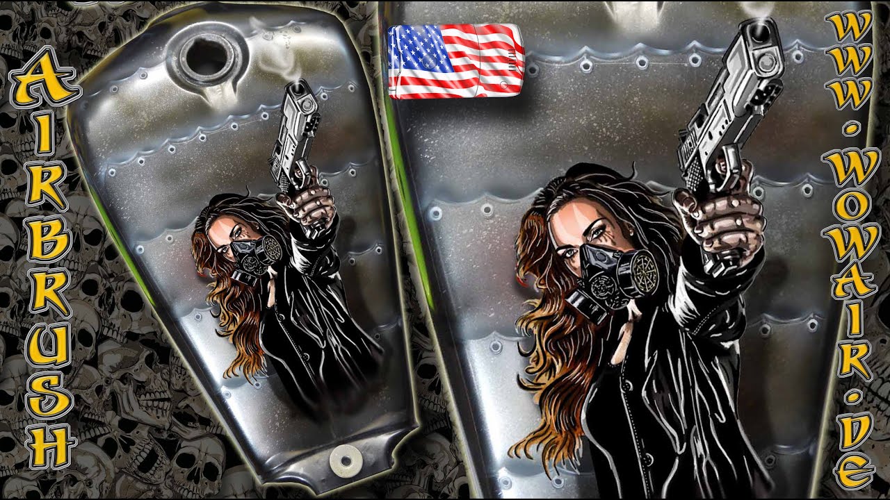 Airbrush by Wow No.571 " Bike gas tank Steampunk Pin Up /armor style ...