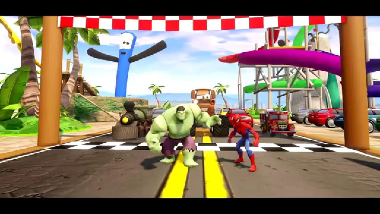 TOW MATER MONSTER TRUCK Spiderman & HULK Avengers + Nursery Rhymes ...