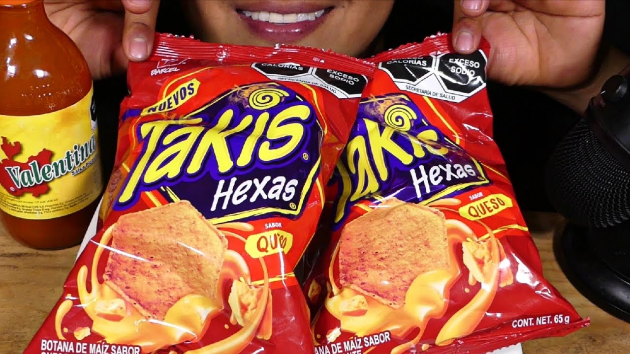 ASMR COMIENDO TAKIS QUESO NACHO INTENSO CON SALSA VALENTINA - YouTube