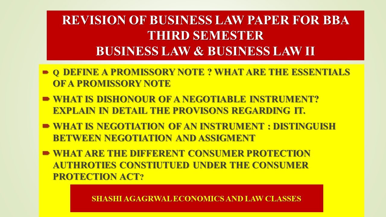 BUSINESS LAW PAPER REVISION FOR BBA III SEMESTER - YouTube
