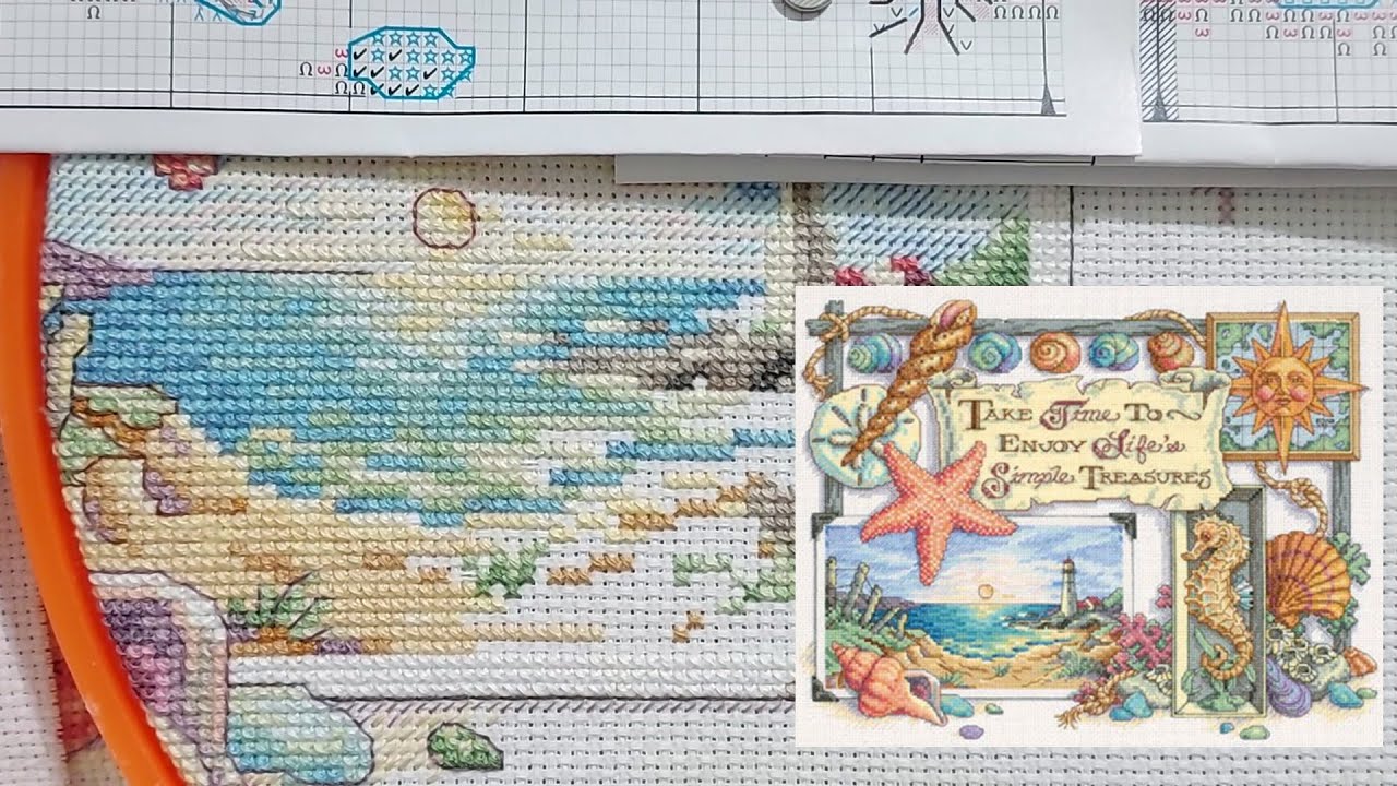 Flosstube 239 Stitch With Me: Dimensions Simple Treasures - Part 9 - YouTube