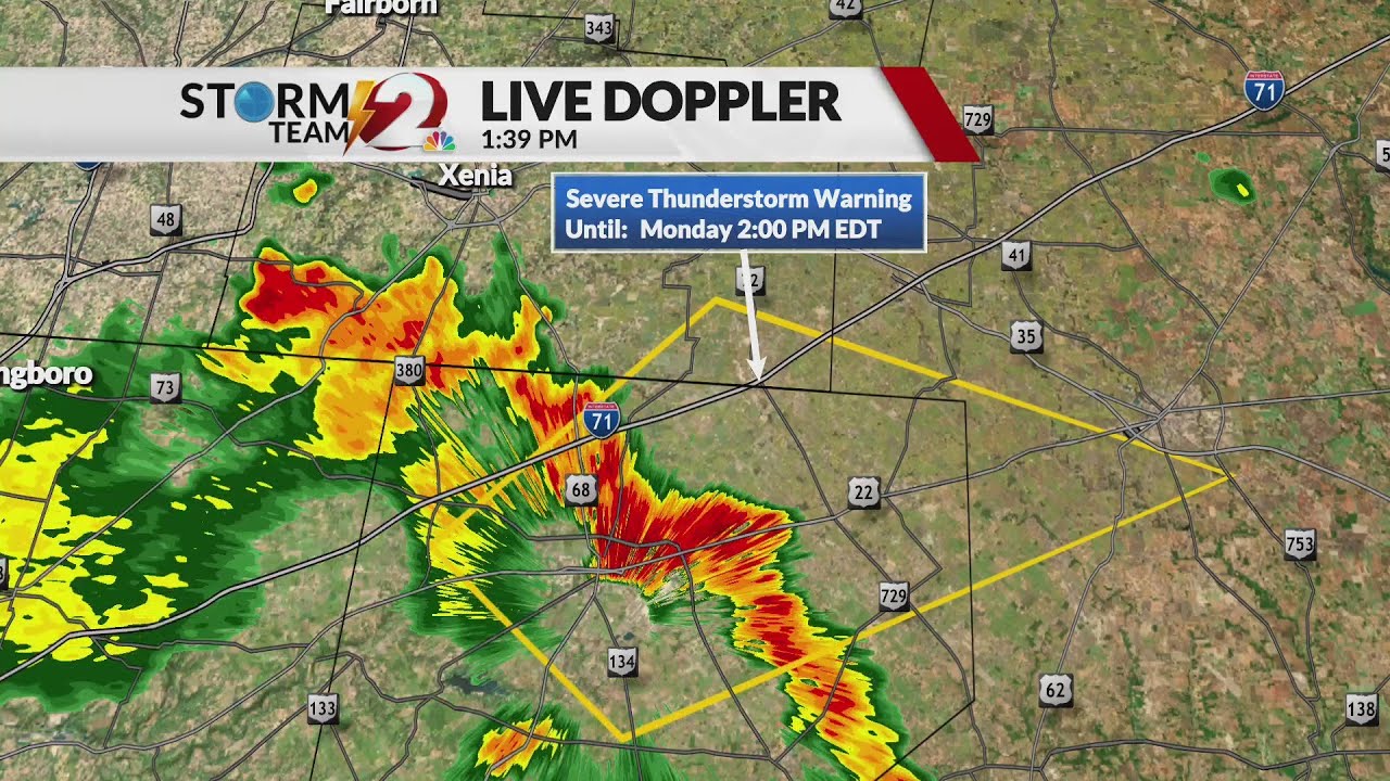 Severe thunderstorm warning for Greene, Clinton Counties - YouTube
