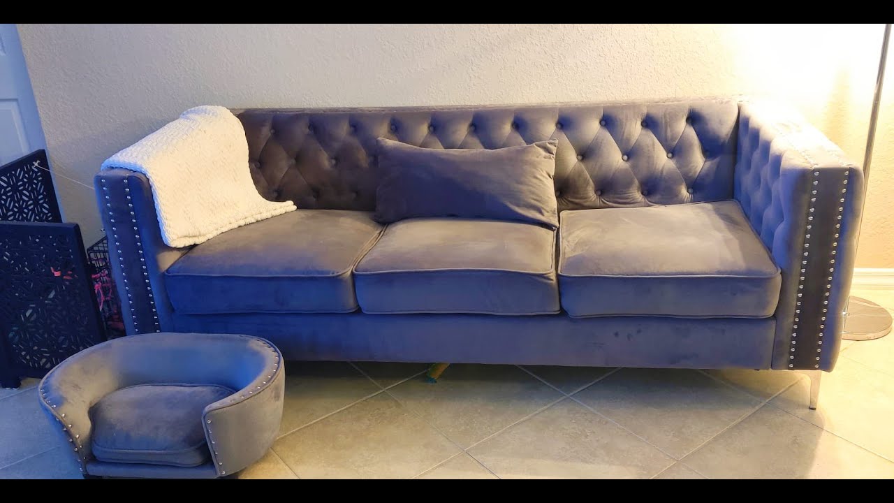 The Perfect Velvet, Tufted, Studded Sofa/Couch Living Room Set ...