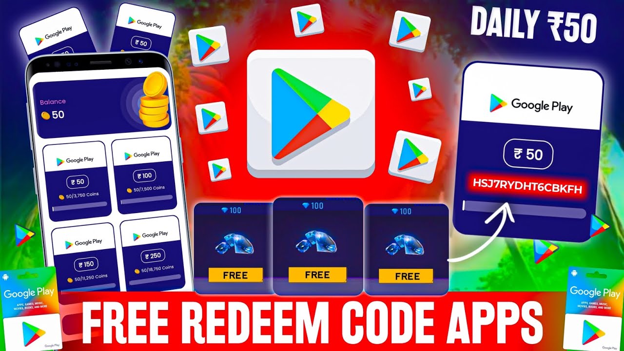 Claim Daily ₹50 Free Redeem Code App | Google Play Redeem Code App Free ...