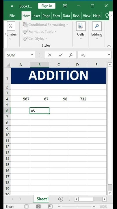 Addition In Excel Excel Nkexcelclasses Addition Youtube