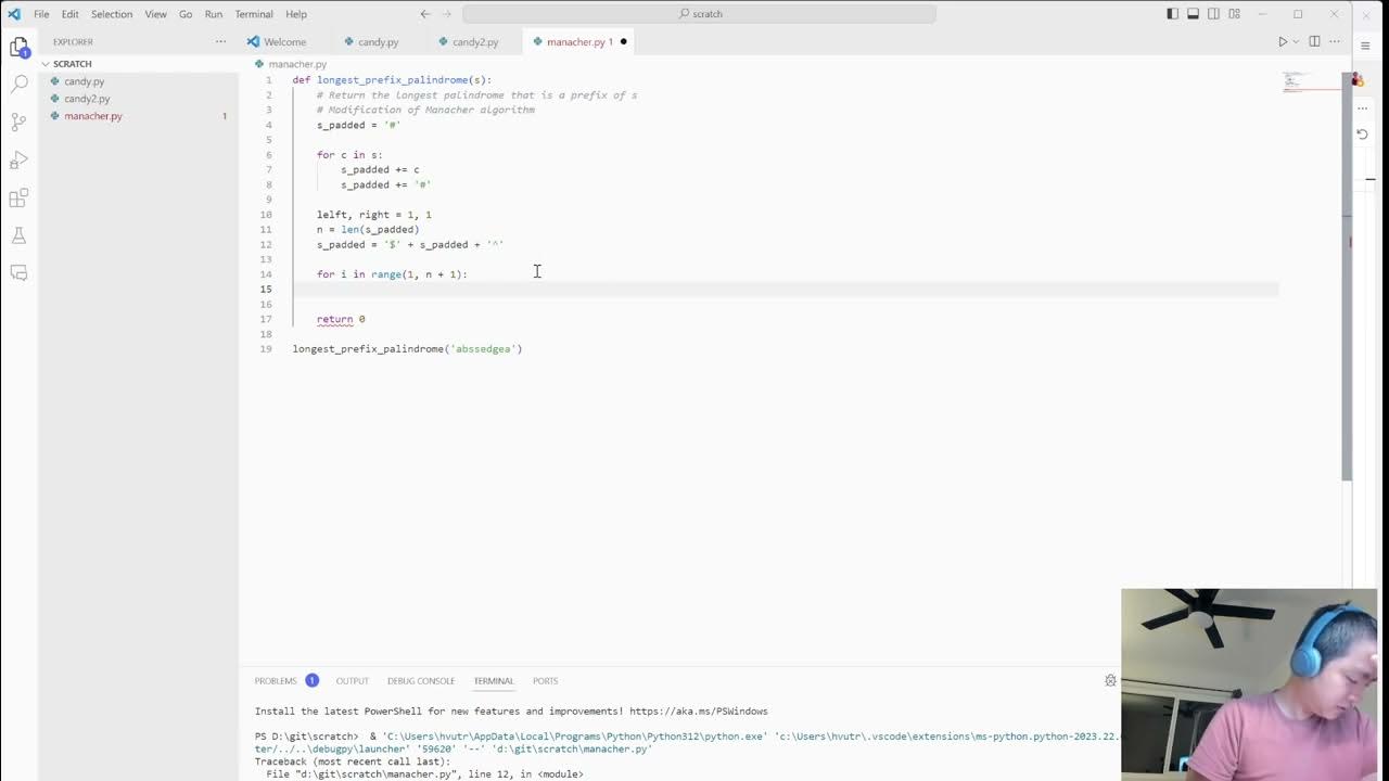Shortest (prefix) palindrome using Manacher's algorithm - YouTube