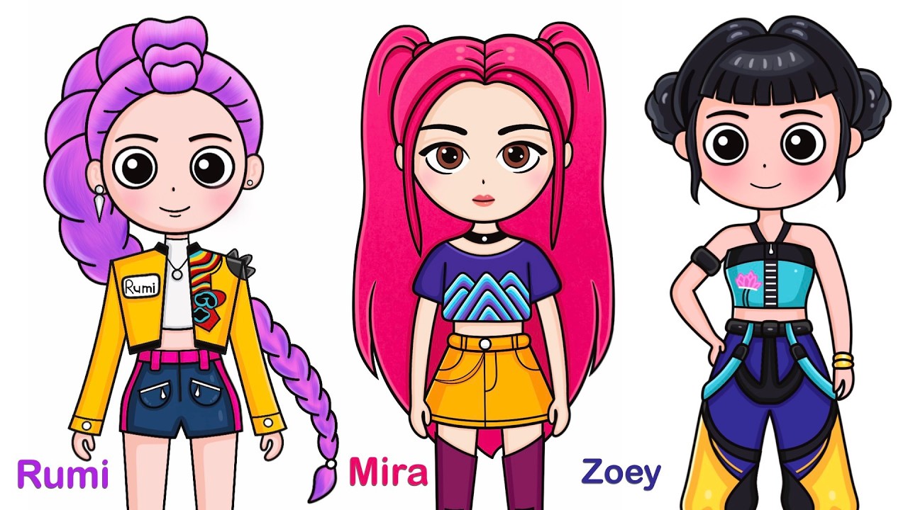 Learn How to Draw Zoey, Mira & Rumi | Cute Huntrix from K-Pop Demon ...