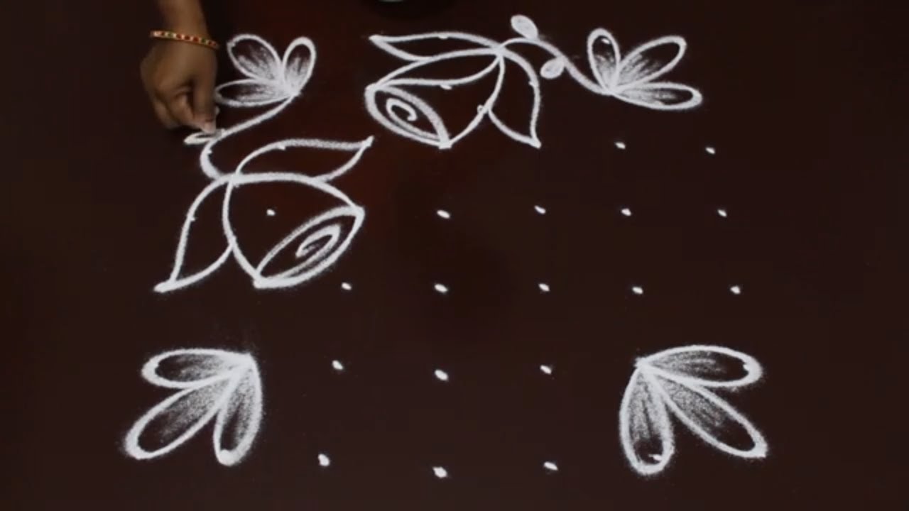 beautiful rose flower rangoli design | 7 dots rangoli by sunitha - YouTube