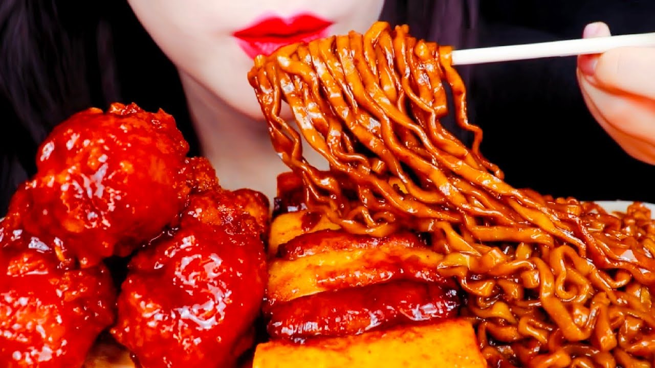 ASMR Juicy Chicken, Black Bean Noodles, Tteokbokki Eating Vlog, 육즙치킨 ...
