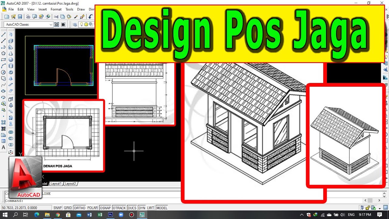Autocad tutorial Design Pos Jaga Part 2 Tampak Belakang - YouTube