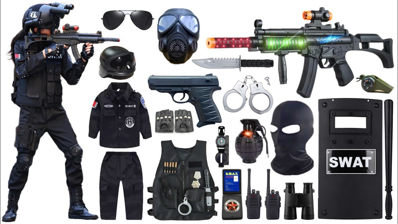 Special Police Weapons Toy set Unboxing-M416 guns, Handgun, Gas mask ...
