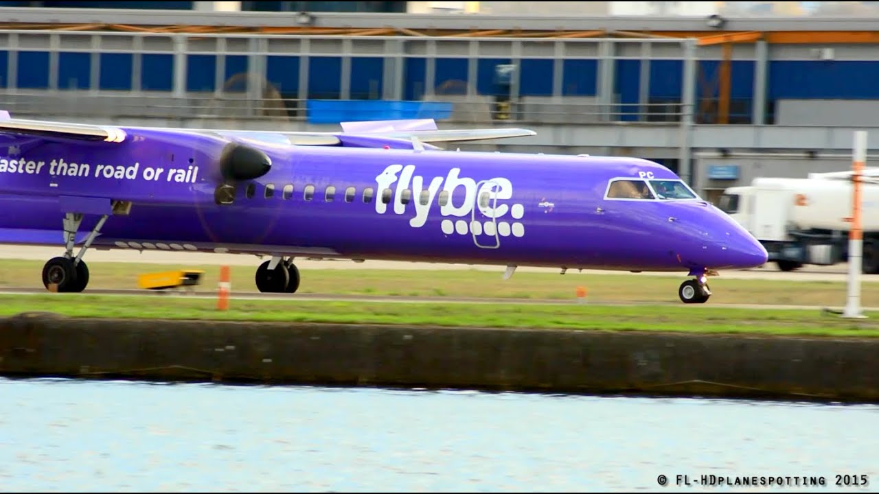 Flybe Purple livery Bombardier Dash 8 at London-City [LCY/EGLC] ! - YouTube