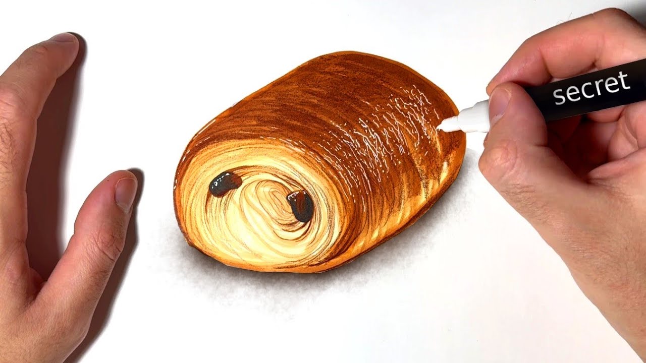 Le Secret pour dessiner un Pain au Chocolat Parfait! (facile) 🙂 - YouTube