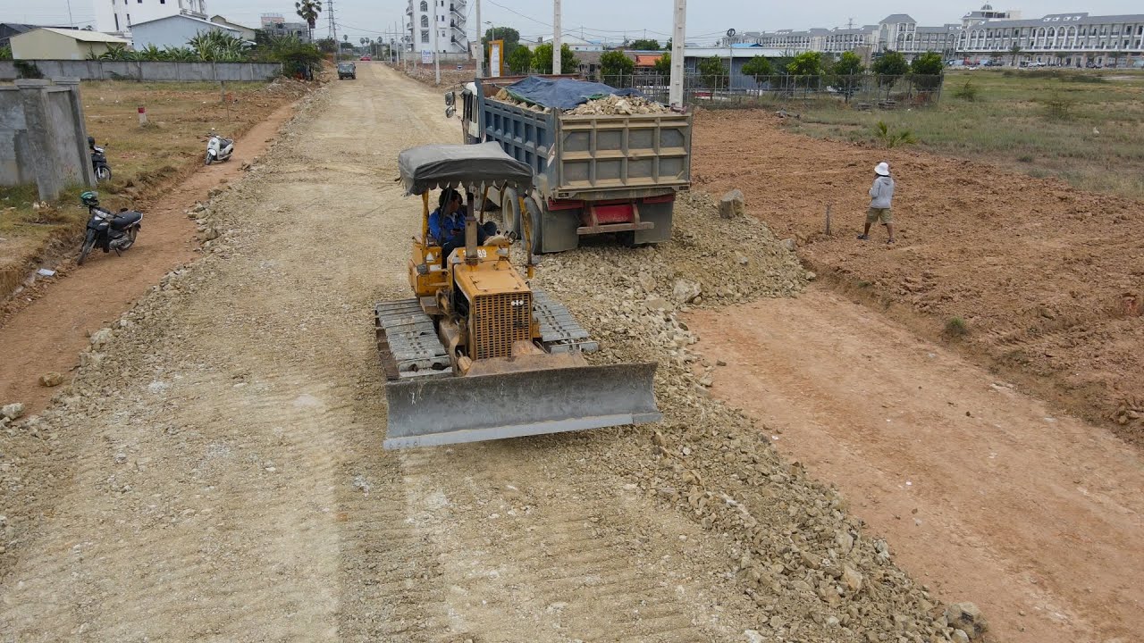 Fantastic Making Foundation New Road By Mini Bulldozer Spreading Stone ...