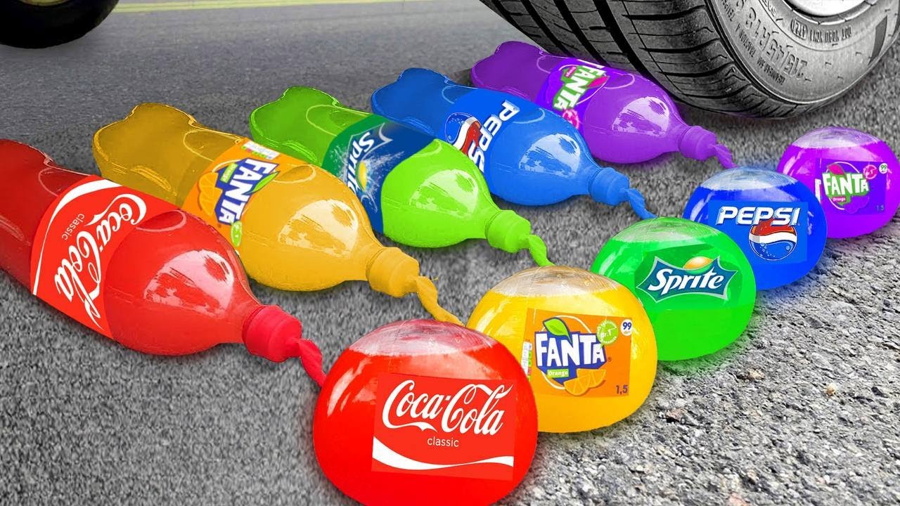 Satisfying ASMR Crushing Rainbow Coca-Cola Fanta Sprite Pepsi Balls ...