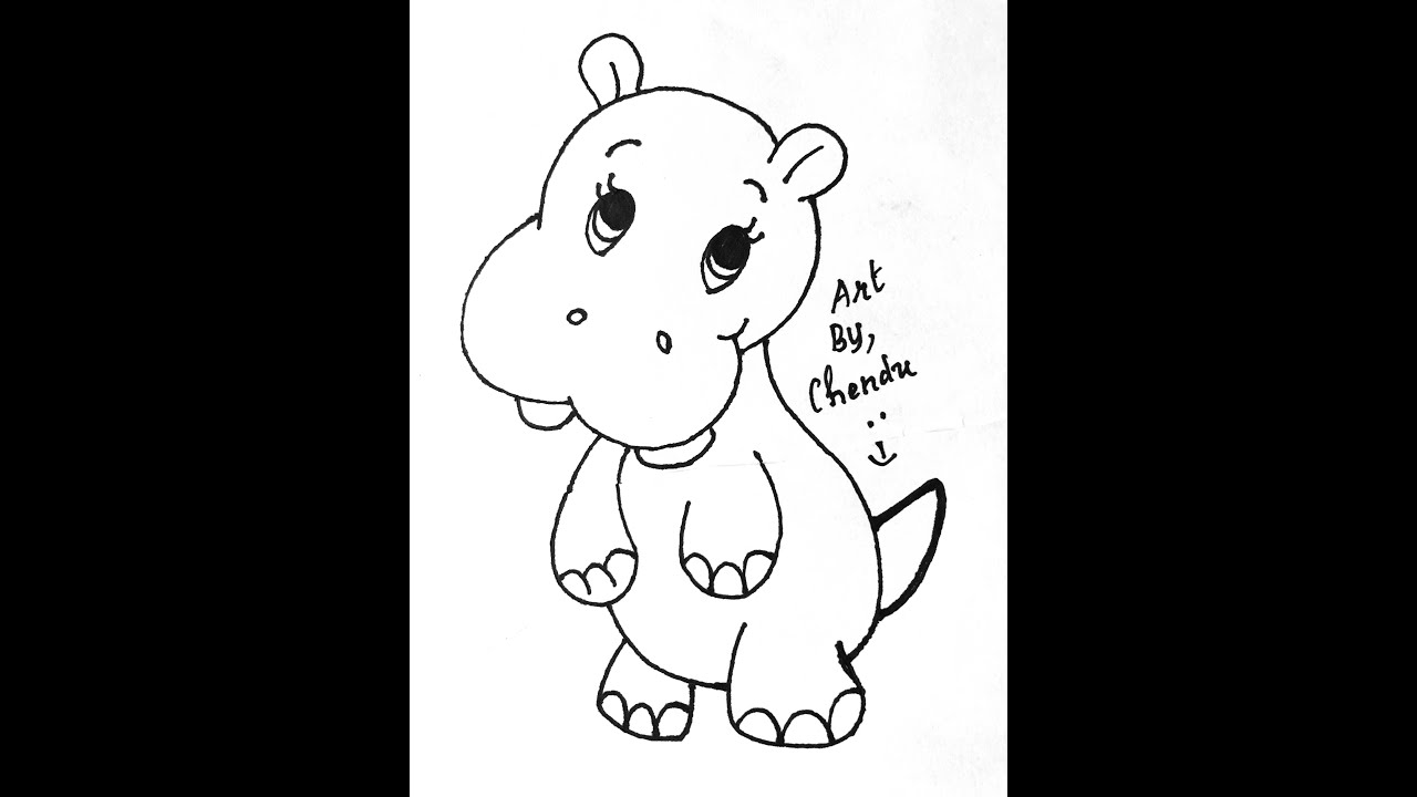 How to draw a simple Hippo step by step | Beginner's Tutorial - YouTube