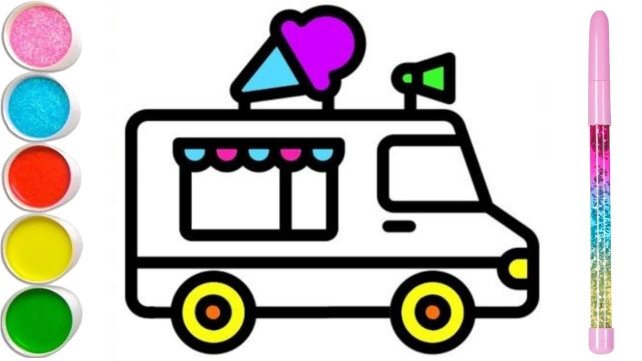 Ice Cream Truck🍦 Drawing | Easy Step By Step Drawing Colouring For Kids ...